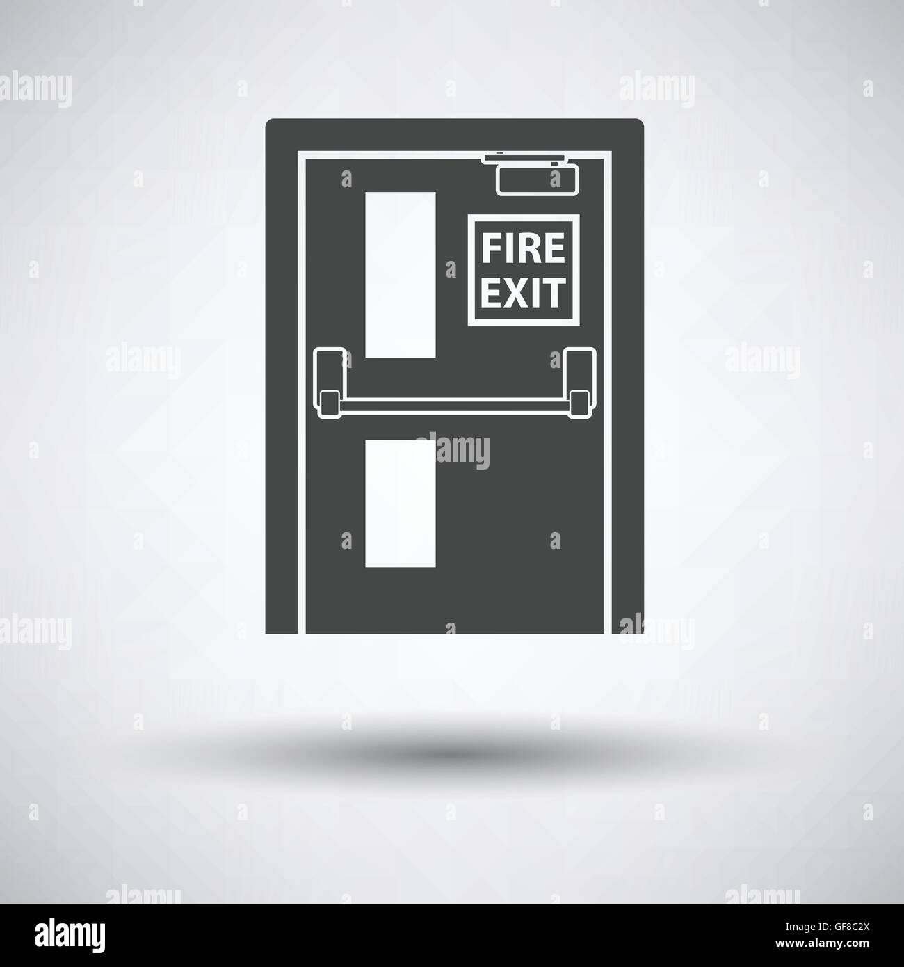 Fire exit door icon on gray background with round shadow. Vector ...