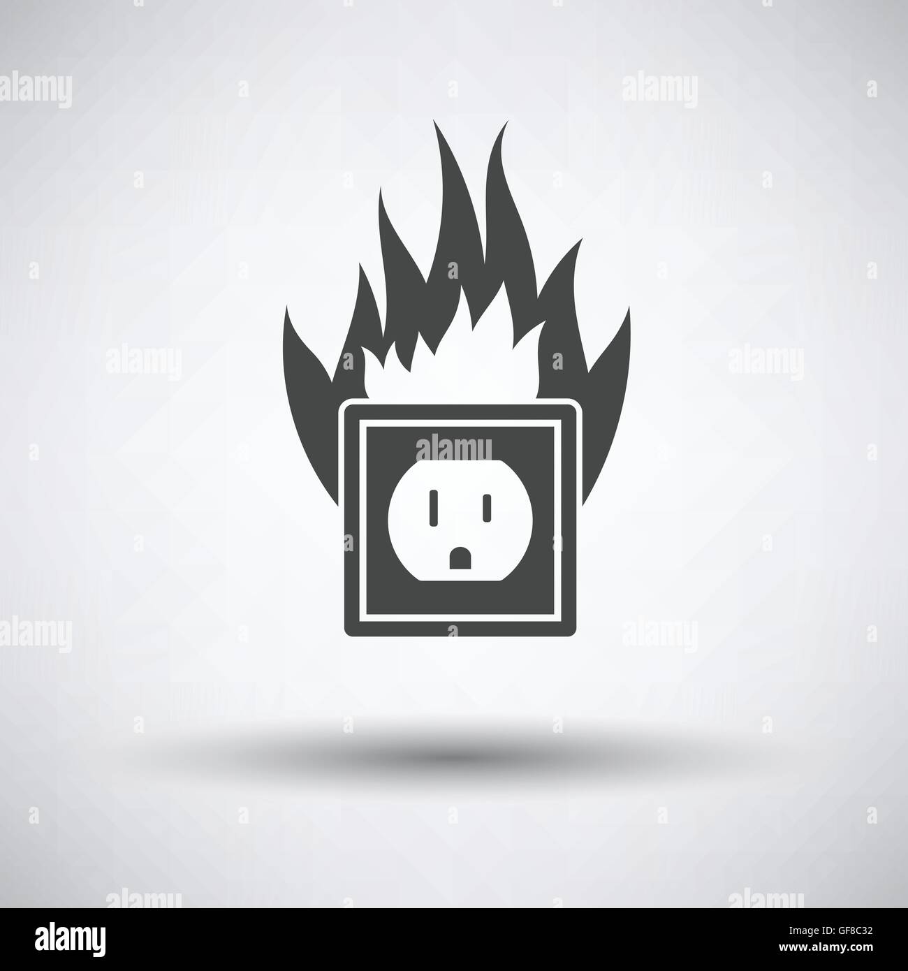 Electric outlet fire icon on gray background with round shadow. Vector ...