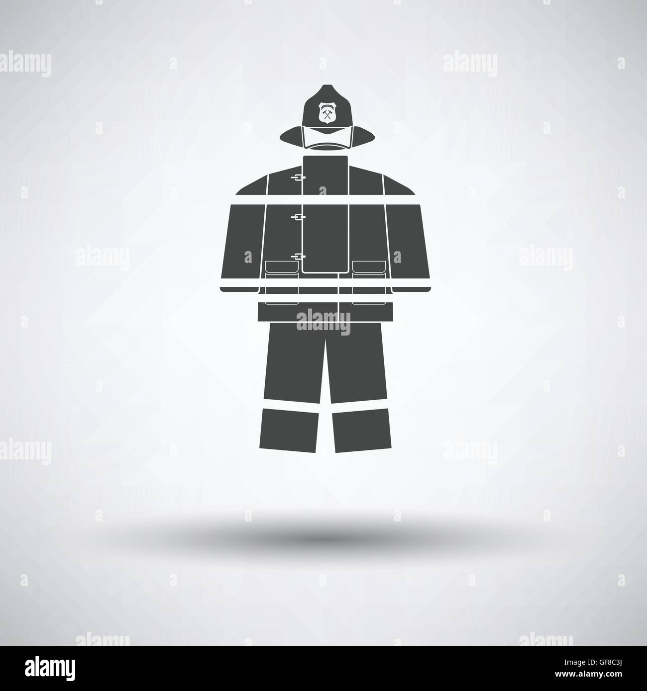 Fire service uniform icon on gray background with round shadow. Vector ...