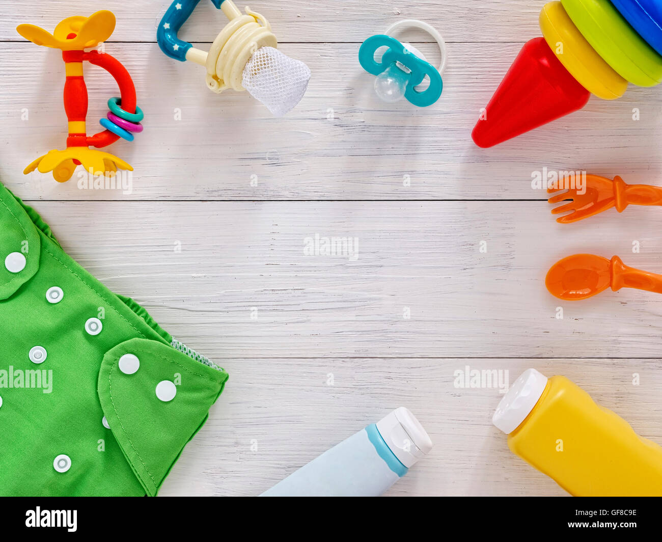 Collection of items for babies with copy space Stock Photo - Alamy