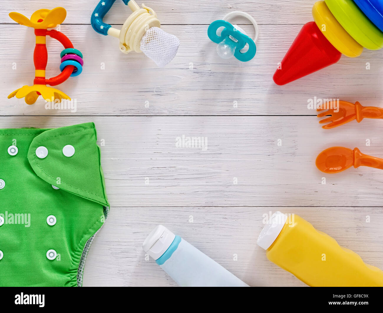 Collection of items for babies with copy space Stock Photo - Alamy