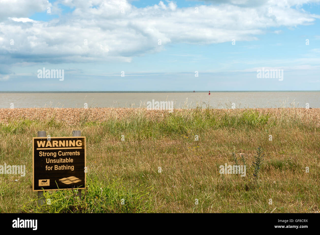 Strong Currents unsuitable for bathing warning sign, Shingle Street ...
