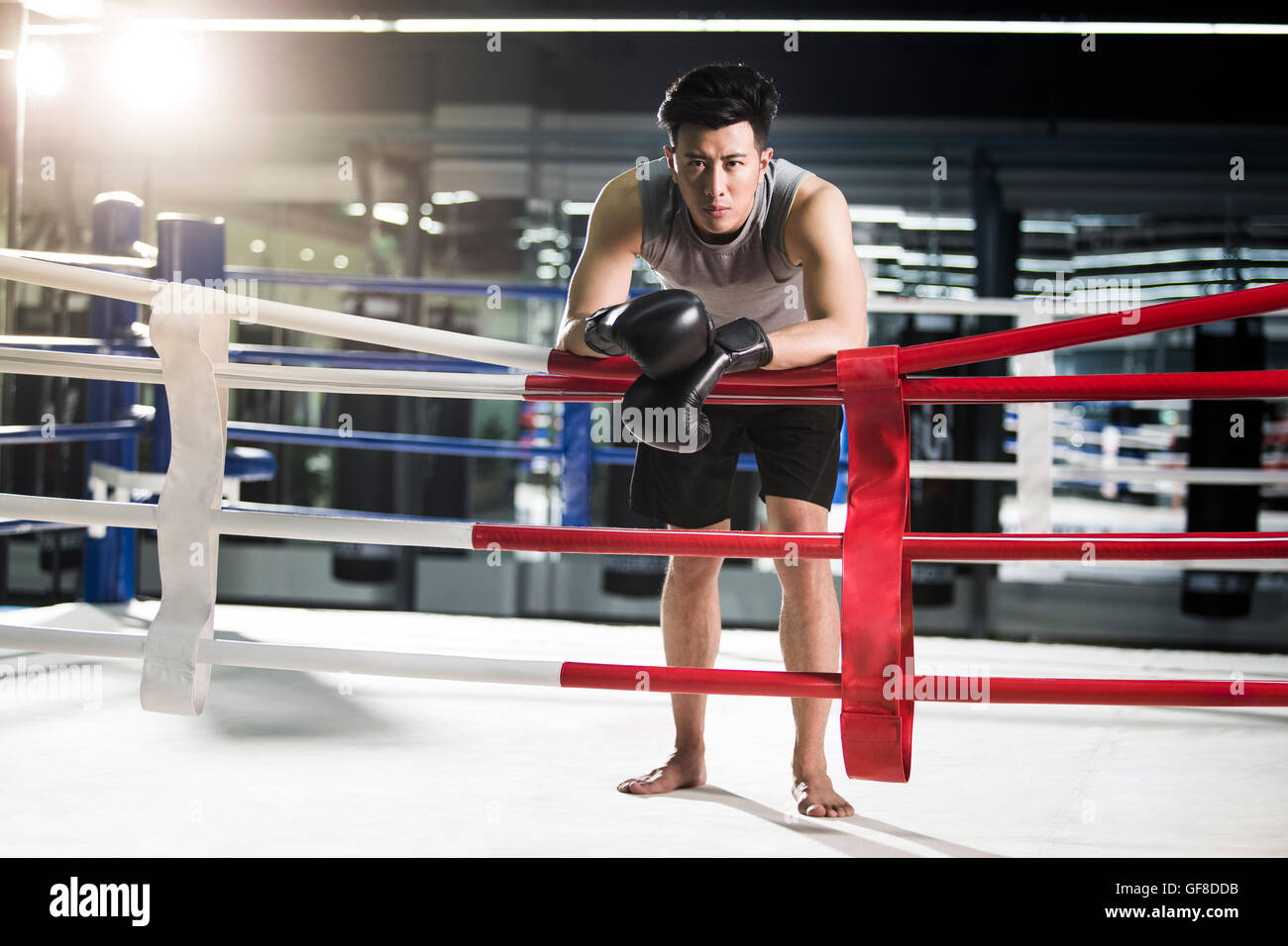 Chinese boxer resting in boxing ring Stock Photo - Alamy