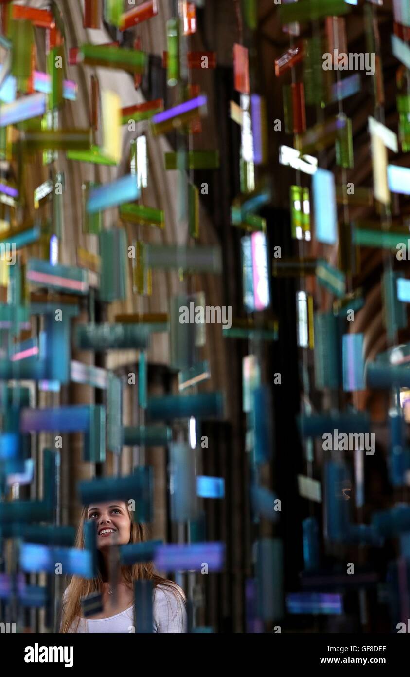 Salisbury Cathedral employee Lottie Pedder looks at the exhibit ...