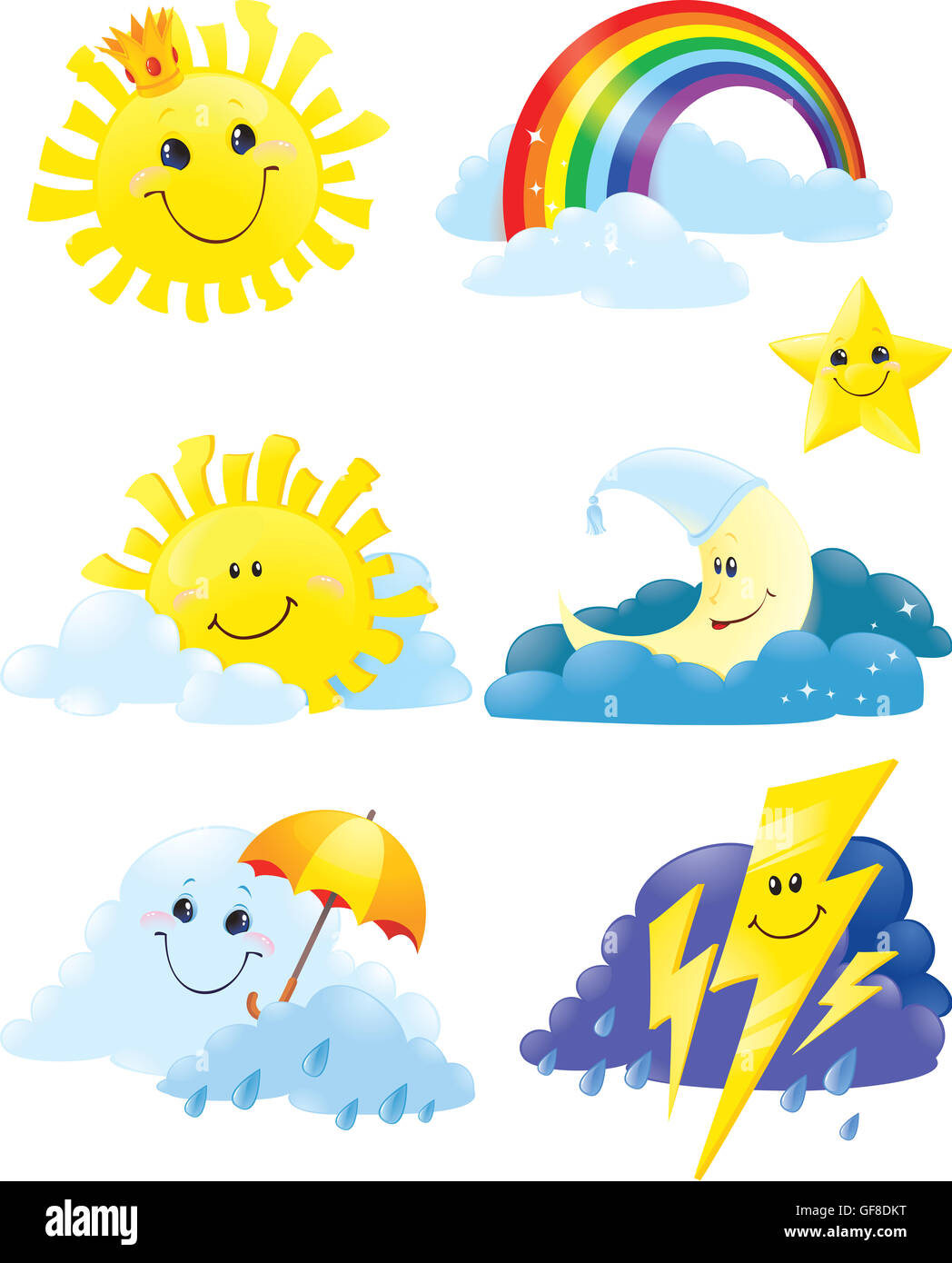 Weather symbols - rainbow, sun, moon Stock Photo - Alamy