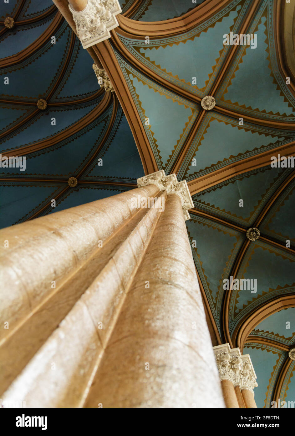 high beige columns and vaulted blue ceiling Stock Photo - Alamy