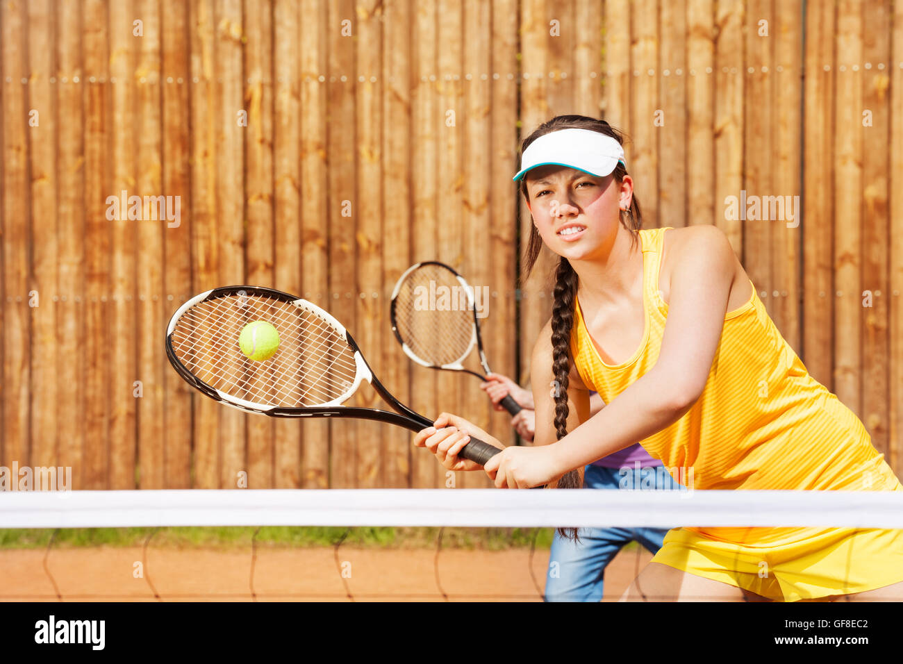 Tennis player playing match on the court in summer Stock Photo - Alamy