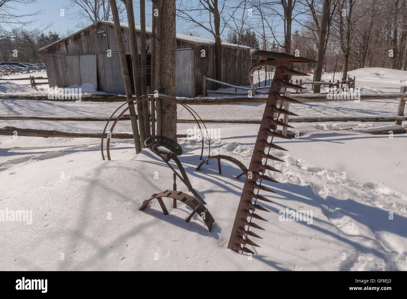 A Quebec farm that produces maple syrup pictured in spring with snow ...
