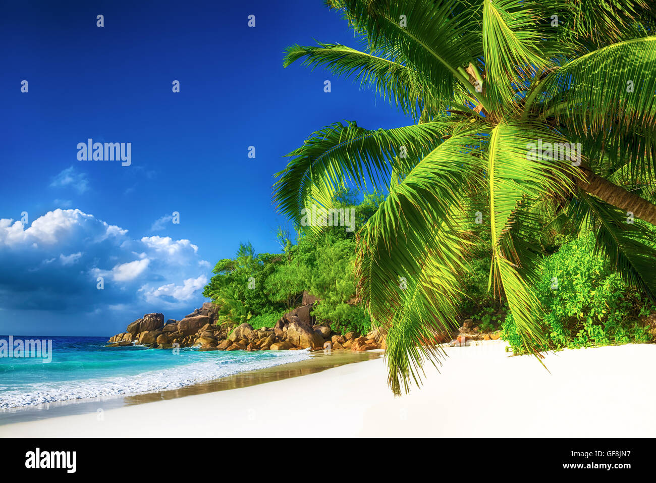 paradisiac anse georgette beach in seychelles praslin island Stock ...