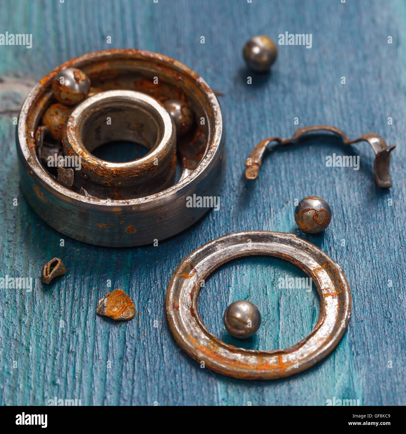 Spoiled collapsed and a new bearing for rollers and scooters Stock ...