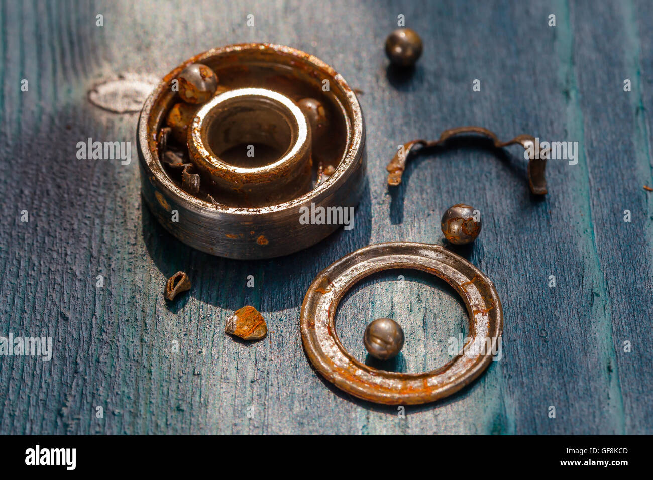 Spoiled collapsed and a new bearing for rollers and scooters Stock ...