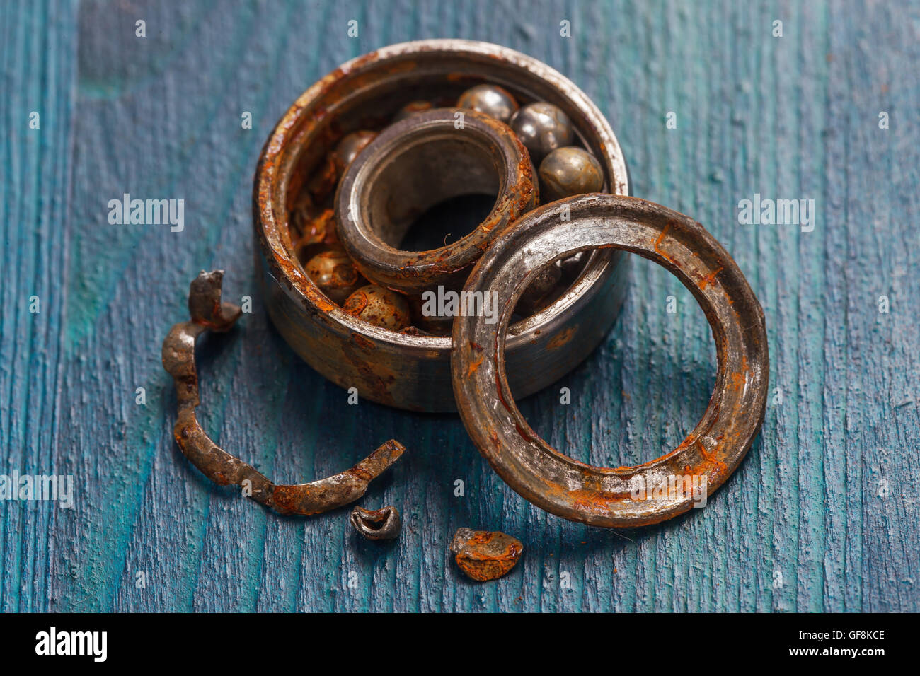 Spoiled collapsed and a new bearing for rollers and scooters Stock ...