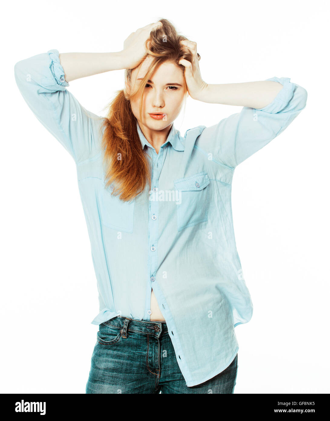 cute young pretty girl thinking on white background isolated clo Stock ...
