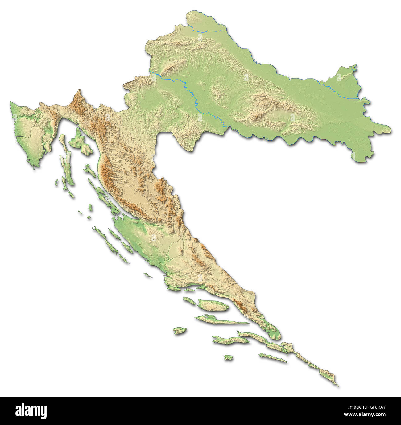 Relief map of Croatia with shaded relief Stock Photo - Alamy