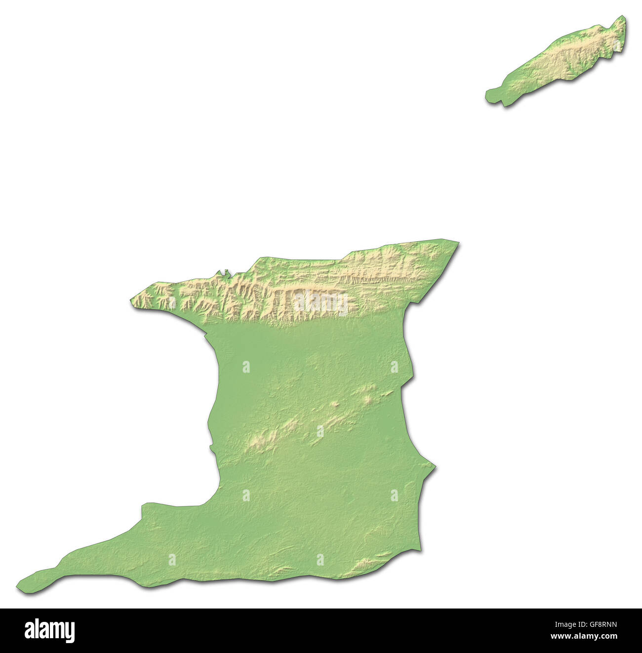 Relief map of Trinidad and Tobago with shaded relief Stock Photo - Alamy