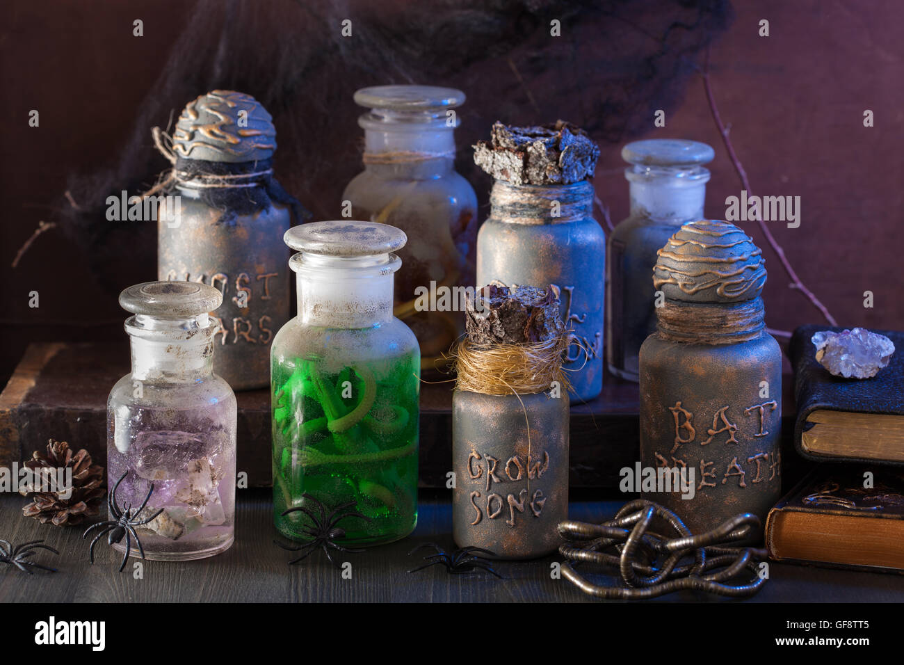 witch apothecary jars magic potions halloween decoration Stock Photo ...