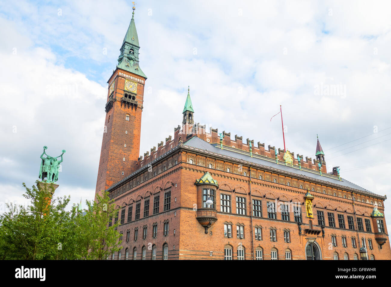 Copenhagen, the City Hall Palace with the Clock Tower and the Lur ...