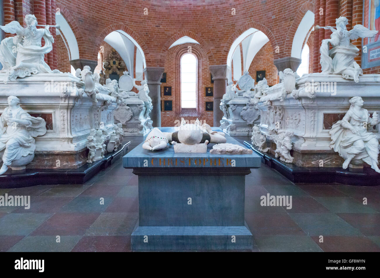 Roskilde, Denmark - July 23, 2015: The chancel with the Royal tombs in ...