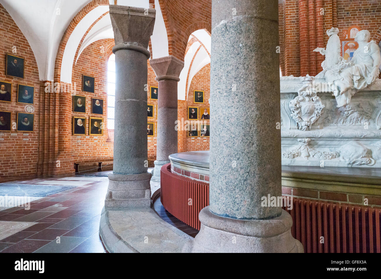 Roskilde, Denmark - July 23, 2015: The chancel with the Royal tombs and ...