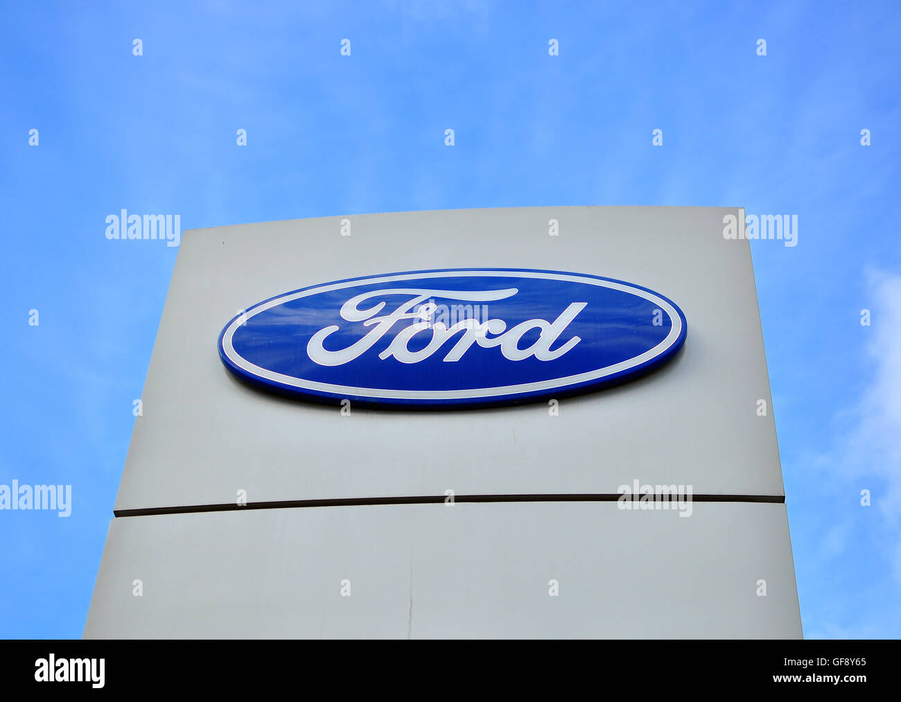 MOSCOW, RUSSIA - OCTOBER 10, 2015: Logotype of Ford corporation on ...