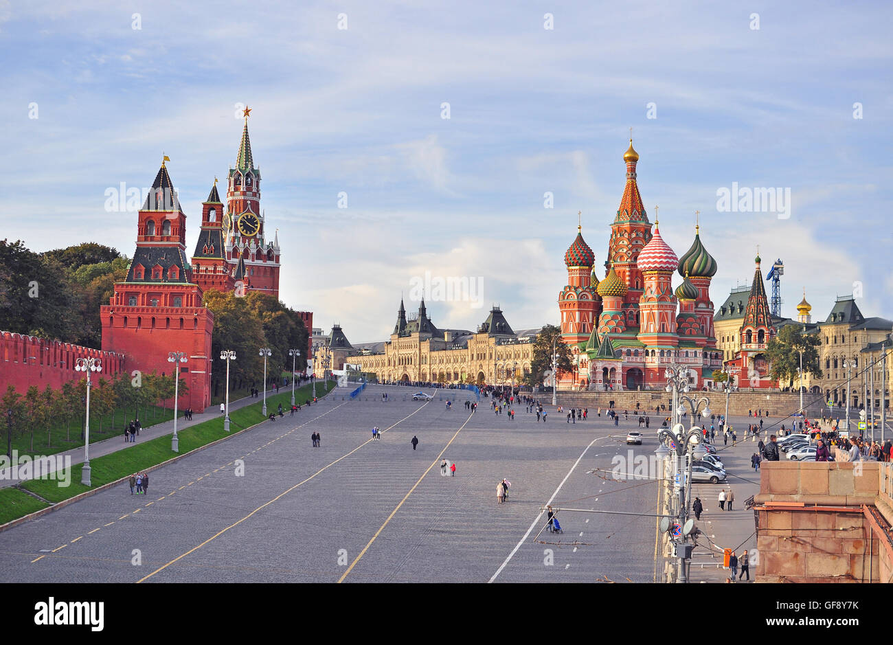 MOSCOW, RUSSIA - OCTOBER 4: View of the Red Square and Kremlin towers ...