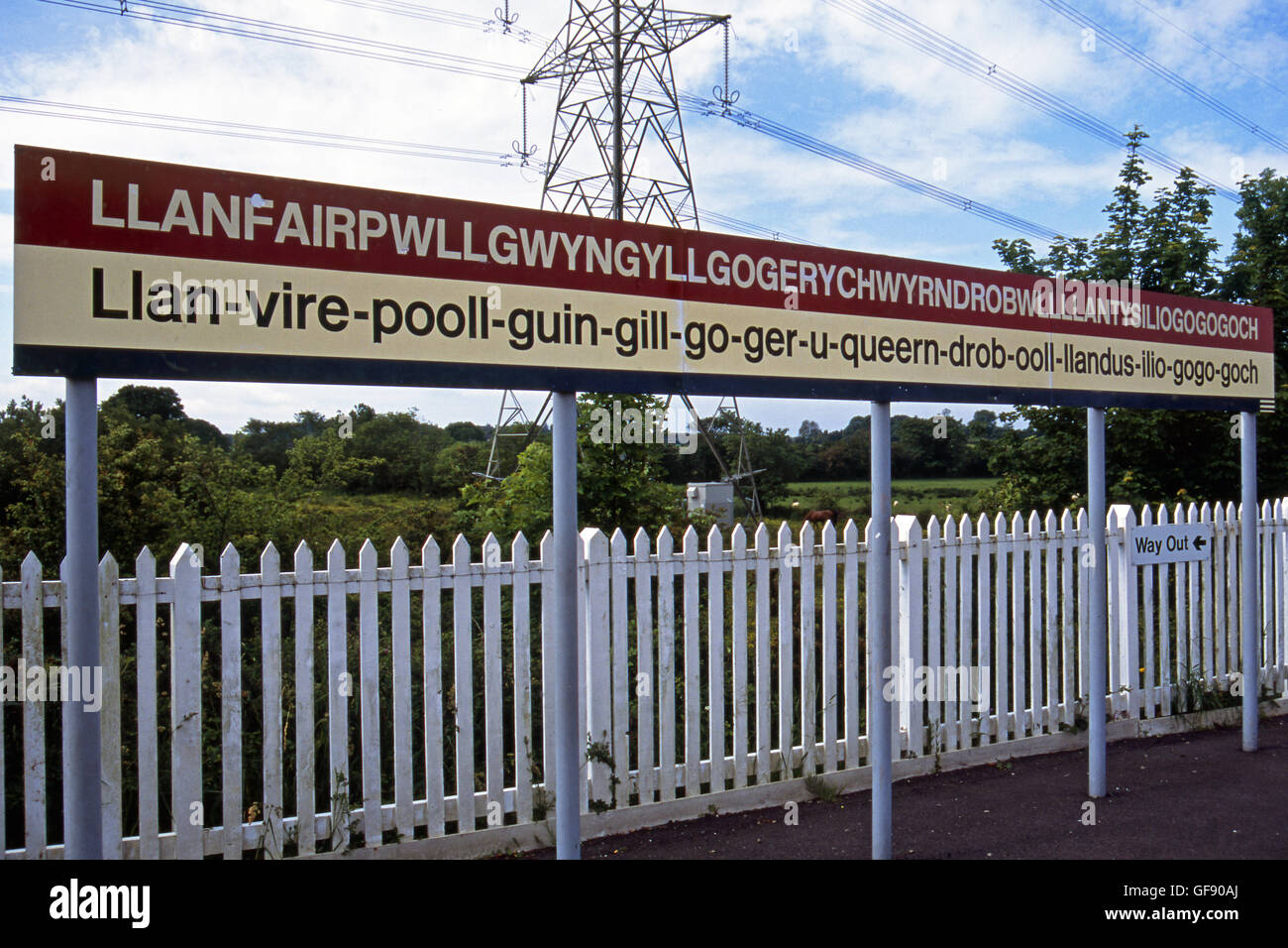 Sign at Llanfair PG railway station Stock Photo - Alamy