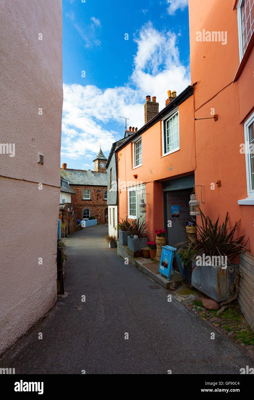Narrow road in the coastal village of Kingsand that leads to Cawsand ...