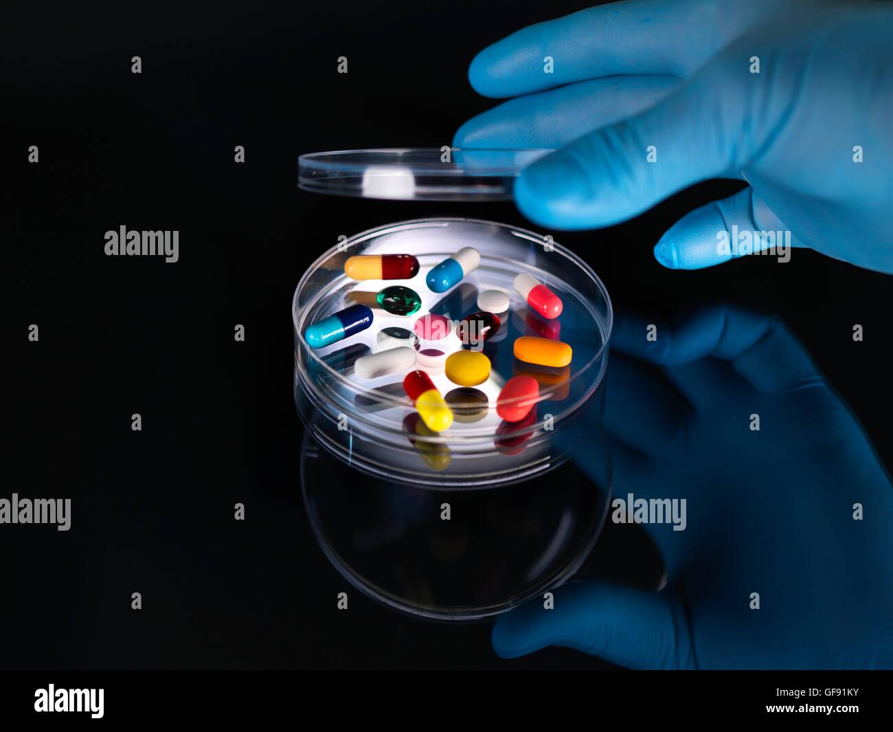 PROPERTY RELEASED. MODEL RELEASED. A variety of drugs being tested in a ...