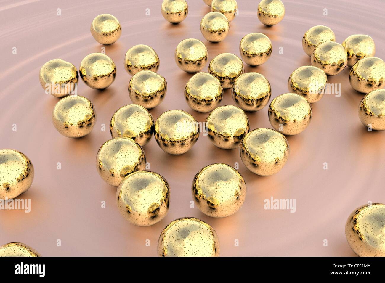 Gold nanoparticles, computer illustration. Nanoparticles of this ...
