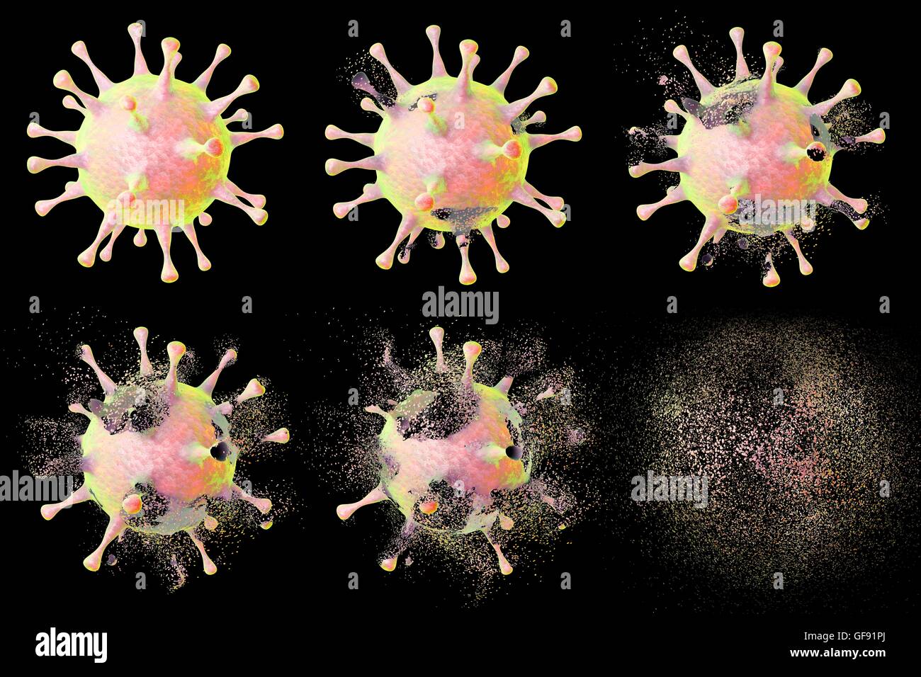 Computer illustration showing different stages of destruction of a ...