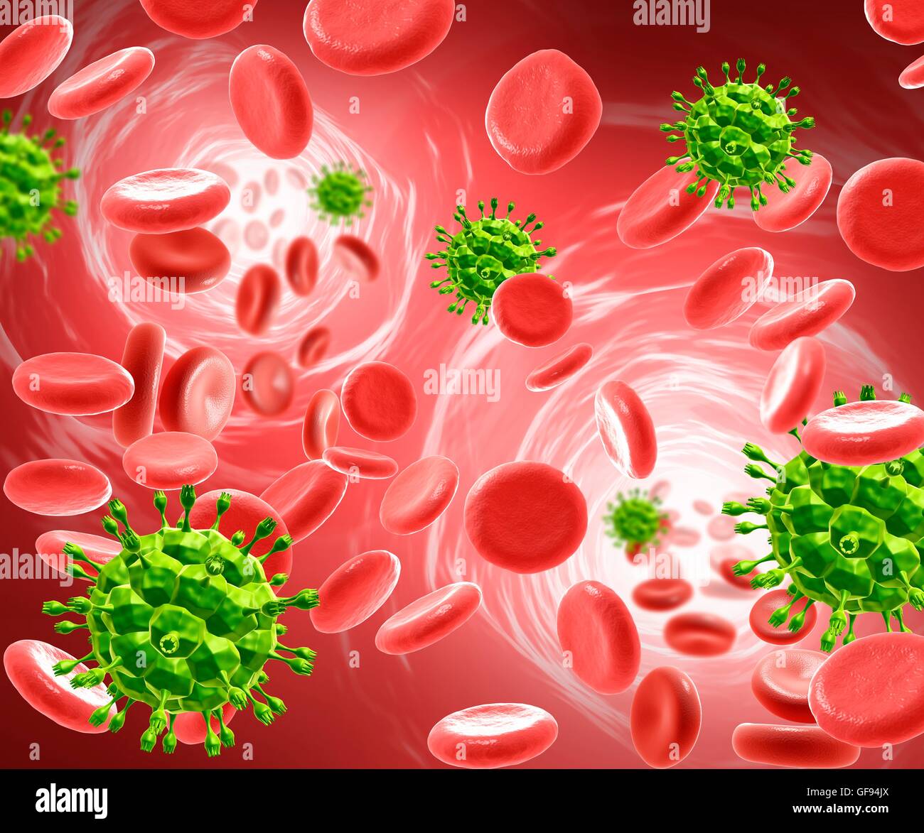 Illustration of HIV particles in blood Stock Photo - Alamy