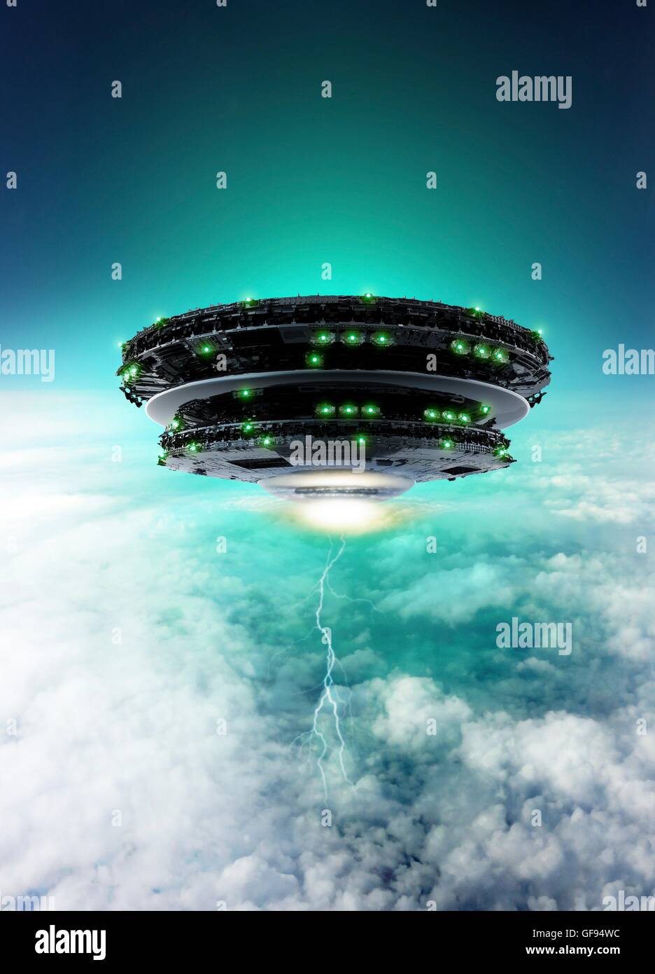 Unidentified flying object (UFO) in the sky, illustration Stock Photo ...
