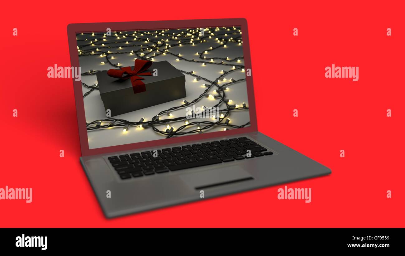 Laptop with Christmas background isolated in red Stock Photo - Alamy