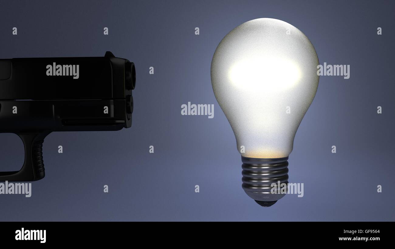 Idea reperesented by a bulb being shot and killed Stock Photo - Alamy