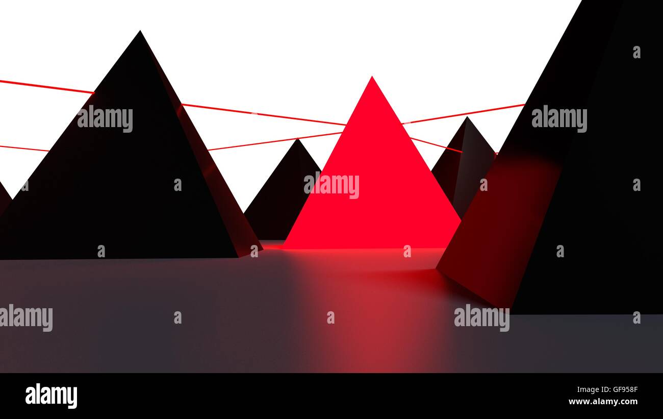 Red pyramid providing light with white background Stock Photo - Alamy