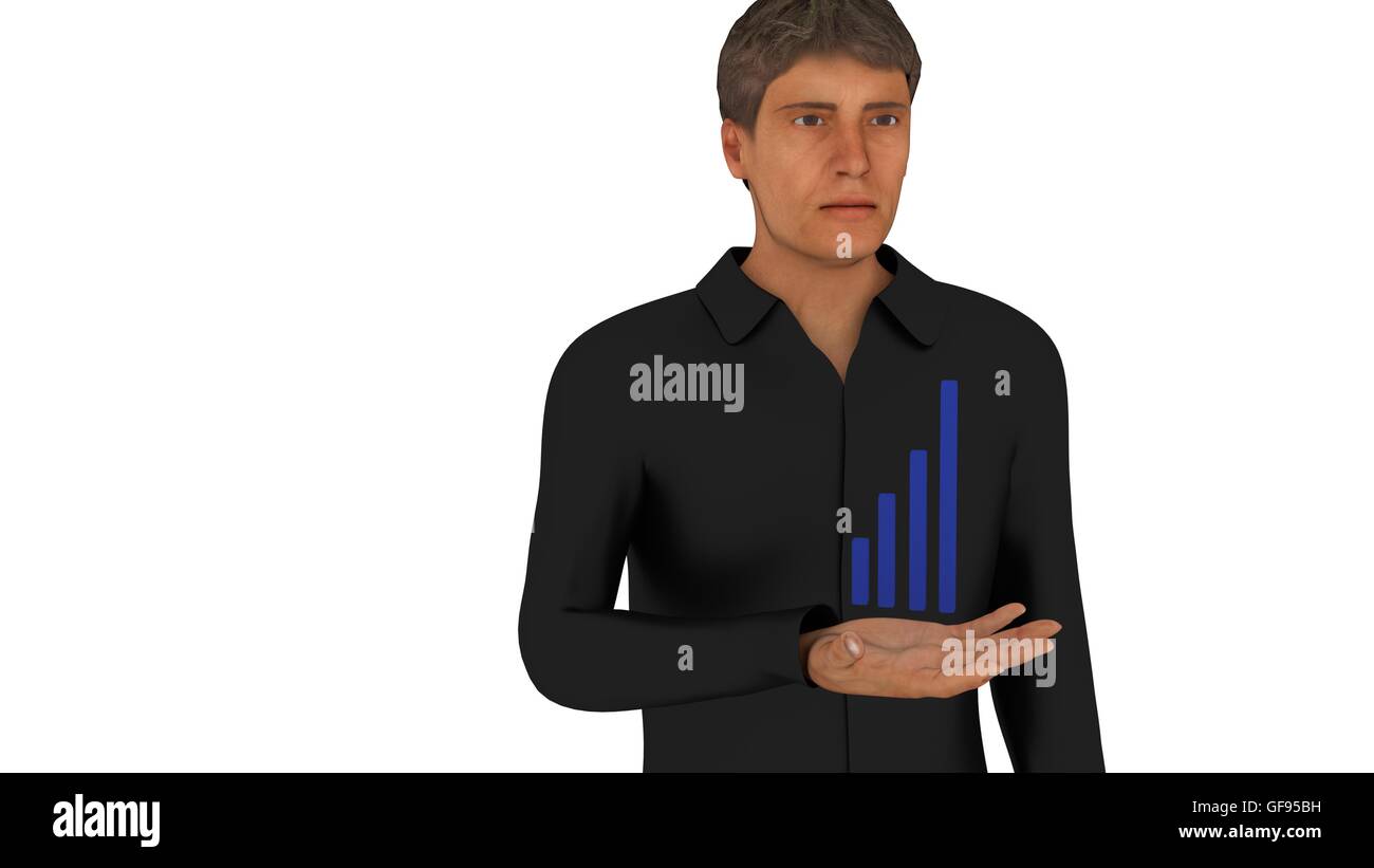 Blue bar graph in man's hand 3d render Stock Photo - Alamy