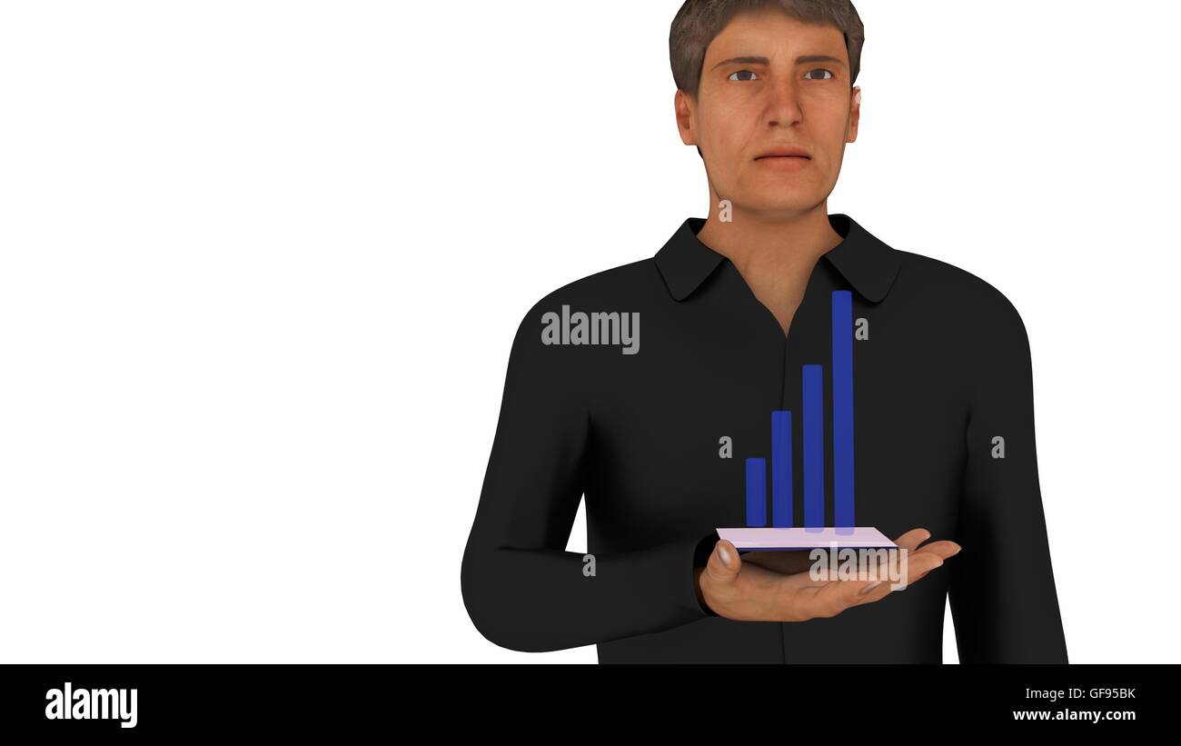 Blue bar graph in man's hand 3d render Stock Photo - Alamy