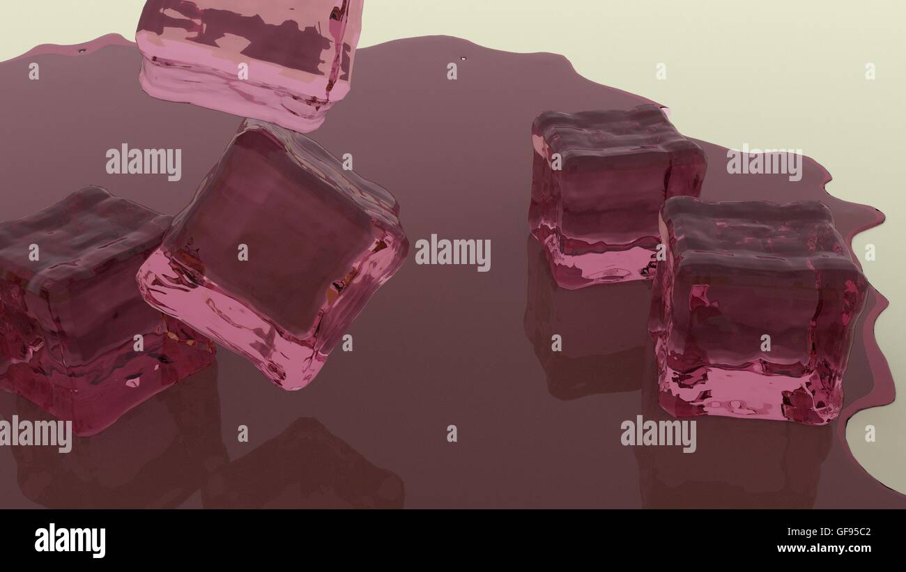 falling purple jello cubes with melted jello on the floor 3d render ...