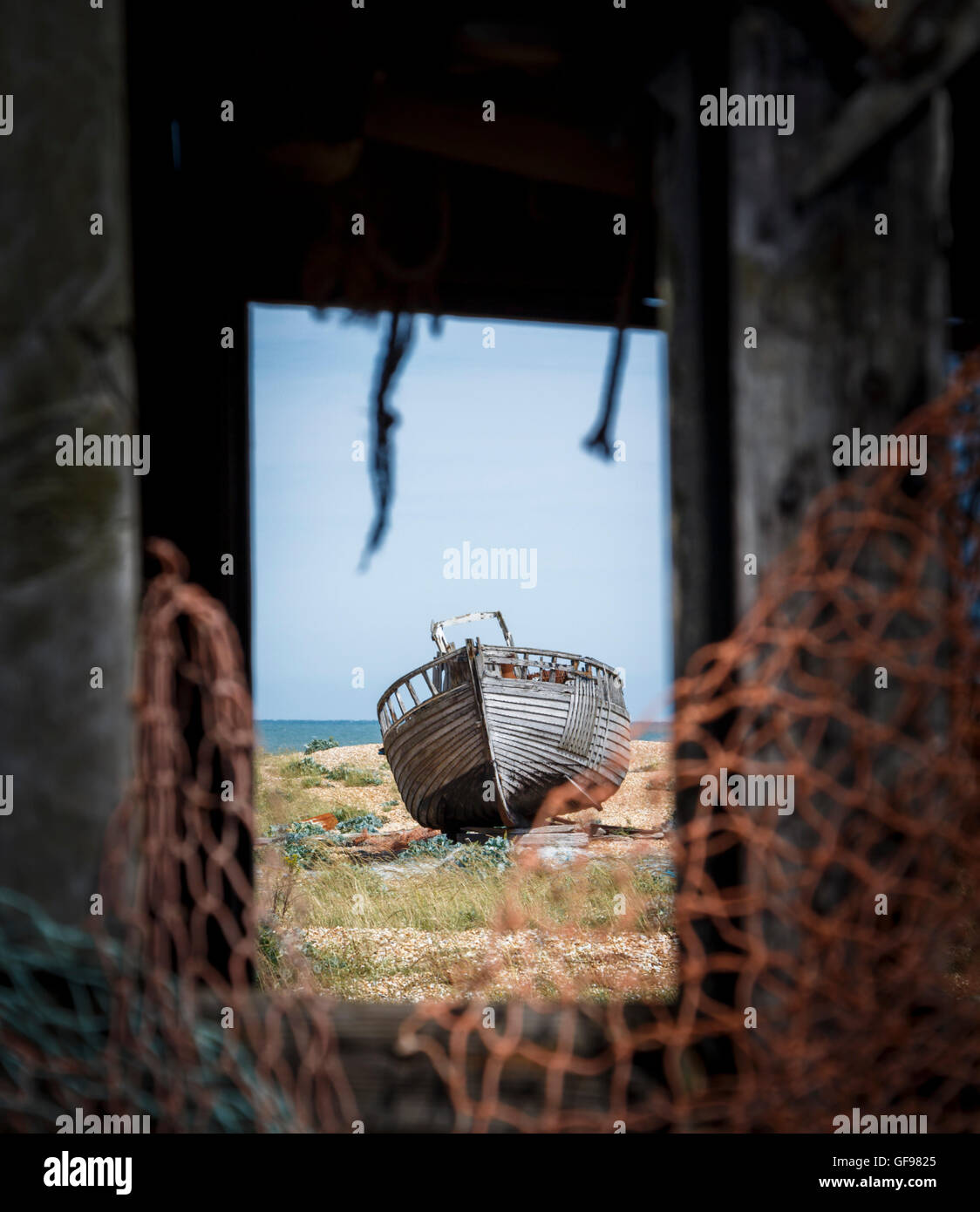 Looking through a broken window at an old abandoned boat Stock Photo ...
