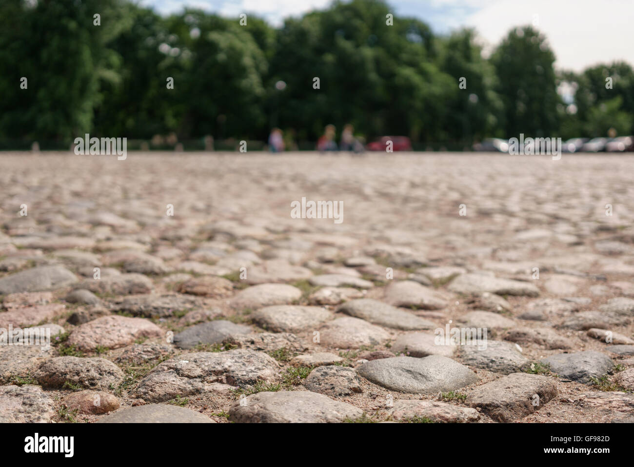 perspective view of old paved square in town Stock Photo - Alamy