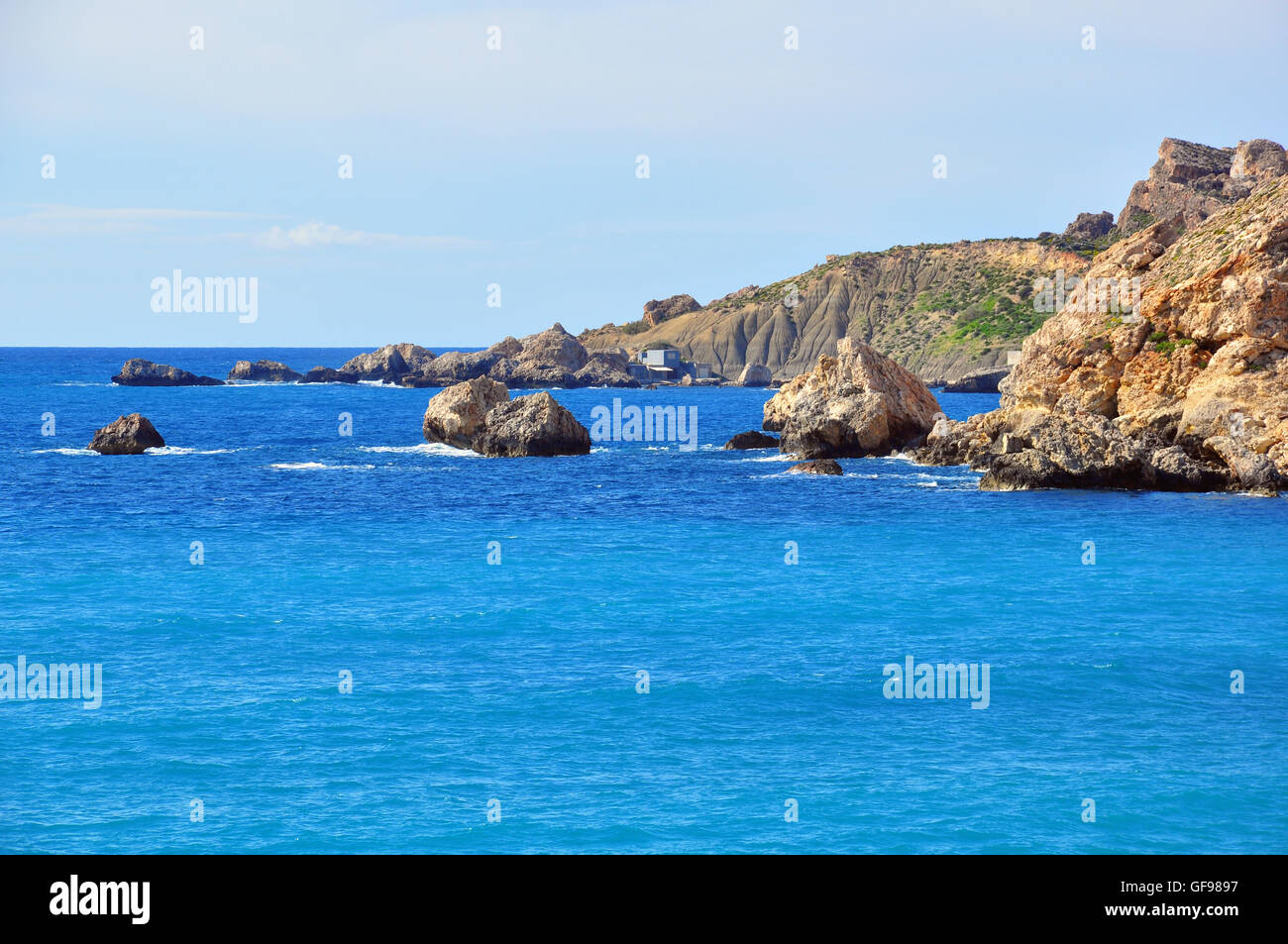Mediterranean landscape: rocks in the sea, Maltese Islands Stock Photo ...