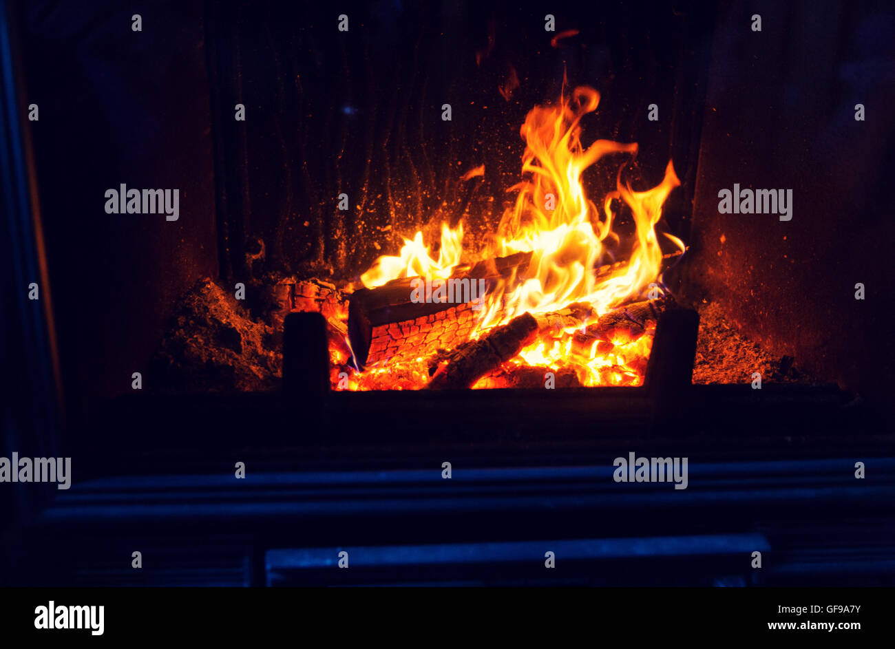 close up of burning fireplace at home Stock Photo - Alamy