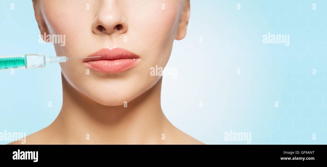 woman face and syringe making injection Stock Photo - Alamy