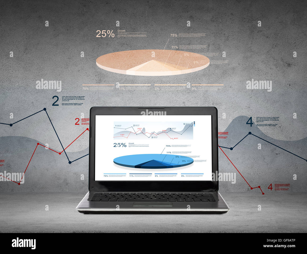 laptop computer with charts on screen Stock Photo - Alamy