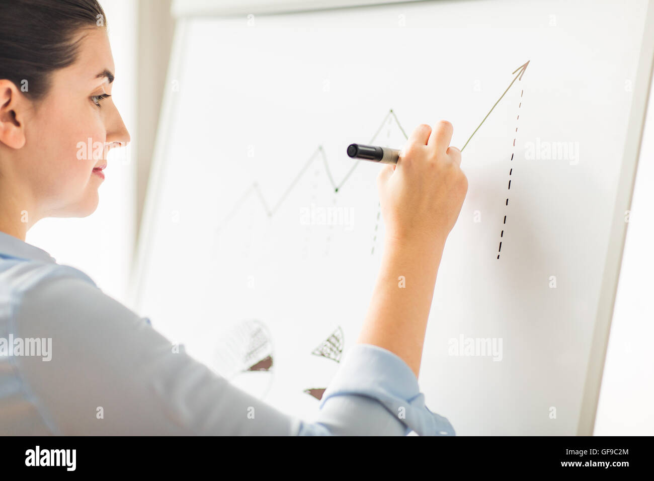 close up of woman drawing graph on flip chart Stock Photo - Alamy