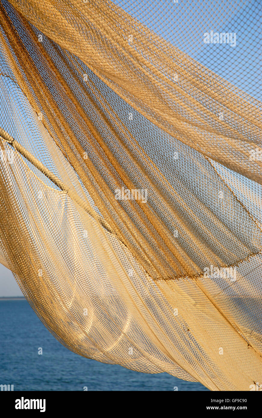 Closeup fishing net of a Carrelet in France, activity typical of the ...