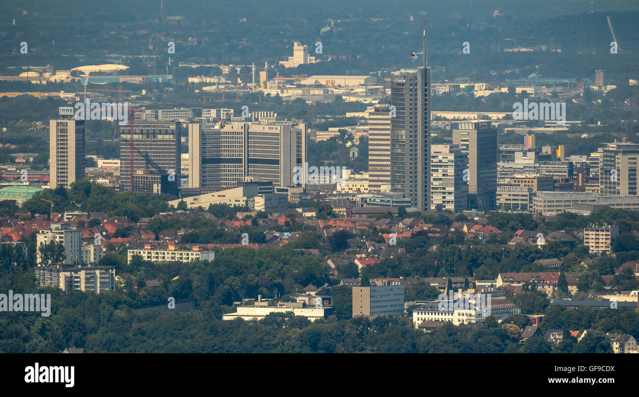 Aerial view, skyline food with RWE Tower, Evonik-office building ...
