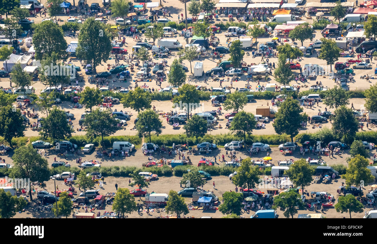 Aerial view, flea market at the Veltins-Arena, stalls, junk stalls ...
