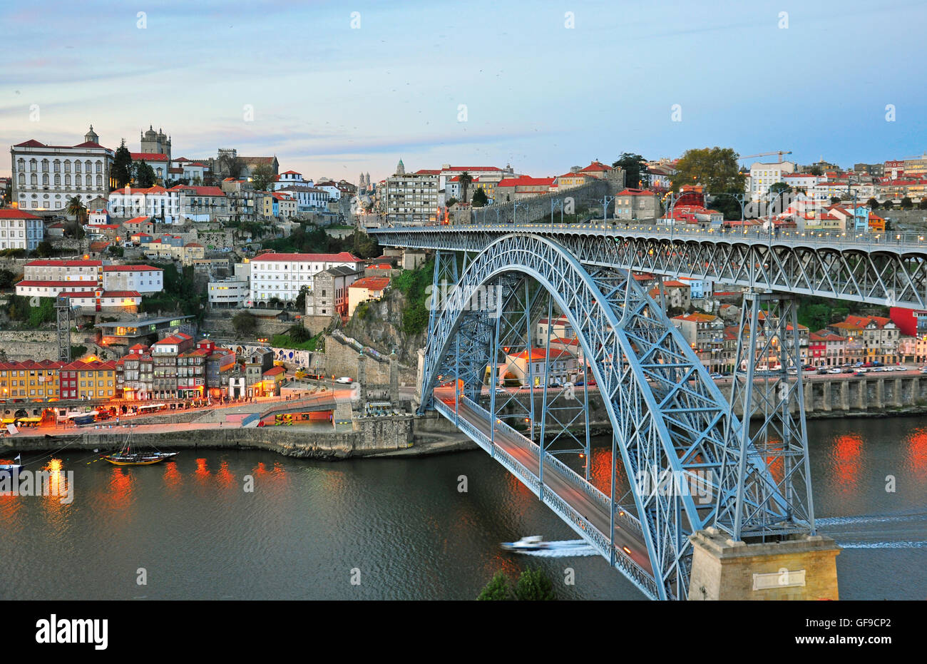 Porto bridge and panorama of historical centre of city on sunset Stock ...