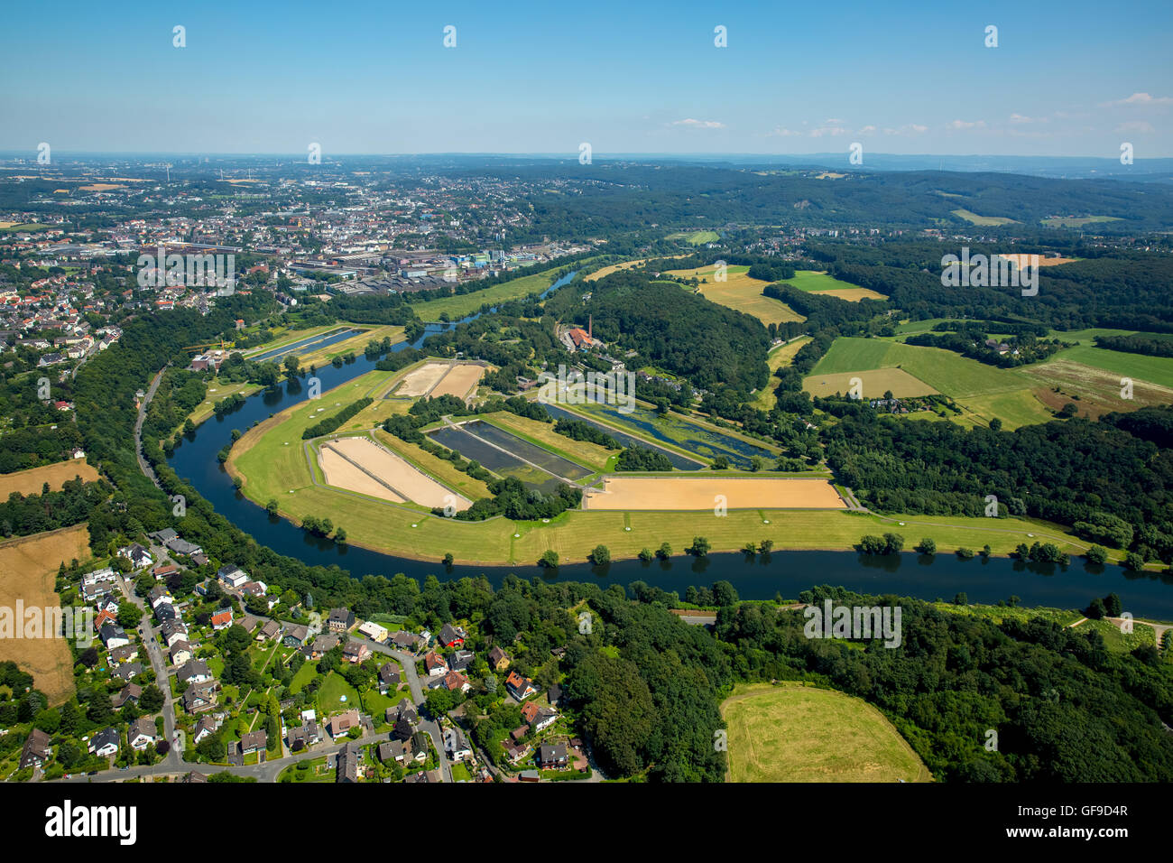 Aerial view, Ruhr, Ruhr Valley, water production plant of Ruhrverband ...